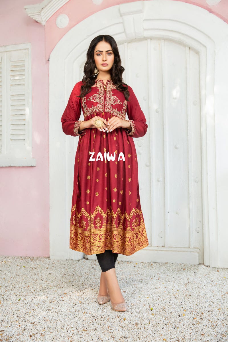 Ready to Wear Winter Embroidered Kurta by Zaiwa 01