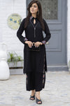 Zaiwa Black 2PC Ready to Wear Embroidered Linen Suit with Mirror Work
