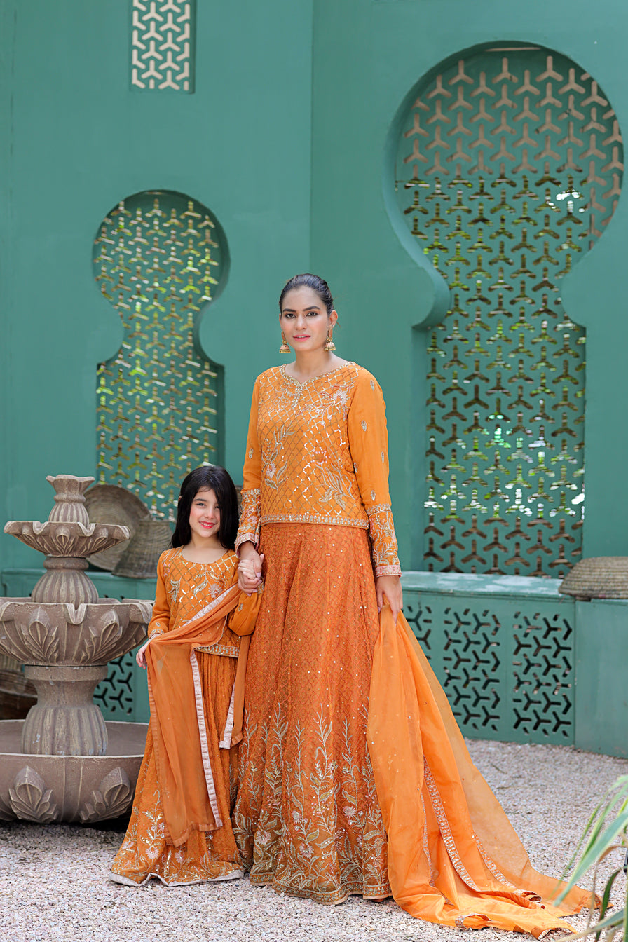 Rafia Mother Daughter Eid Girls Lahenga Choli 05