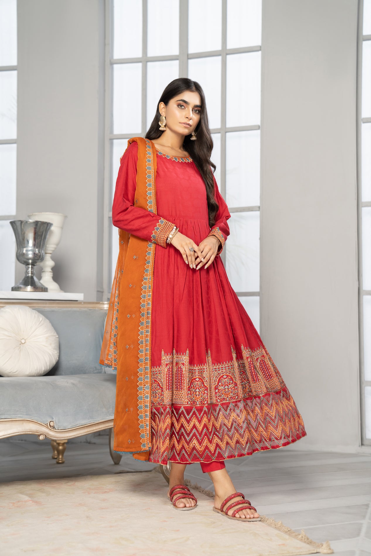 Cotton Self Jacquard Embroidered Pishwas by Hemline 01